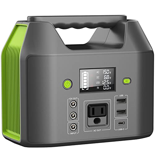 EnginStar Portable Power Station 150W 155Wh,Power Bank with 110V AC Outlet, Travel Carrying Case Storage box for 150W Power Station,6 Outputs External Battery Pack with LED Light for Home Camping