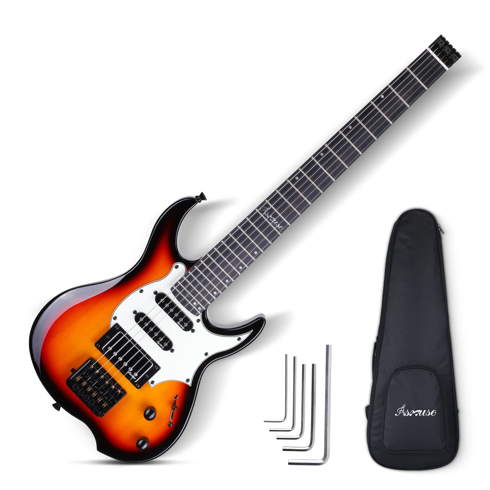 Electric Guitar, Solid Body 6-String Electronic Guitar Set, HH Pickup, Portable Travel Electric Guitar Kit for Beginner