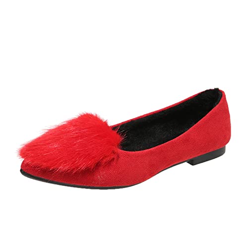 FASDNENDYS Ladies Fashion Solid Color Suede Pointed Shallow Mouth Comfortable Flat Casual Shoes Lady Shoe Heel Red