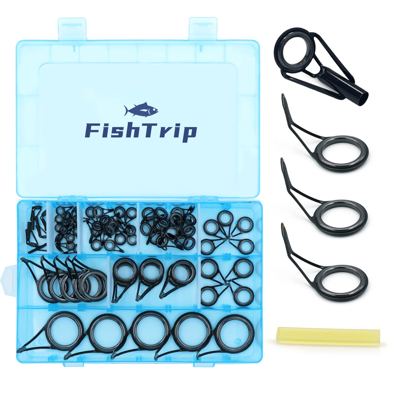 FishTrip Rod Repair Kit 40pcs Fishing Rod Tip Guide Repair kit Double Leg Ceramic Ring Fishing Pole Eyelets Replacement Kit