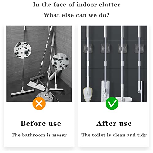 ILJNDTGBE 4 Pack Mop and Broom Holder Wall Mount,Broom Holder Wall Mount self Adhesive,Broom Organizer Wall Mount for Cleaning Room Garden House Kitchen Bathroom Closet Organization (White)