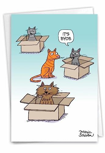 NobleWorks - 1 Happy Birthday Cartoon Greeting Card - Funny Notecard with Envelope, Comic Stationery - Bring Your Own Box C7278BDG