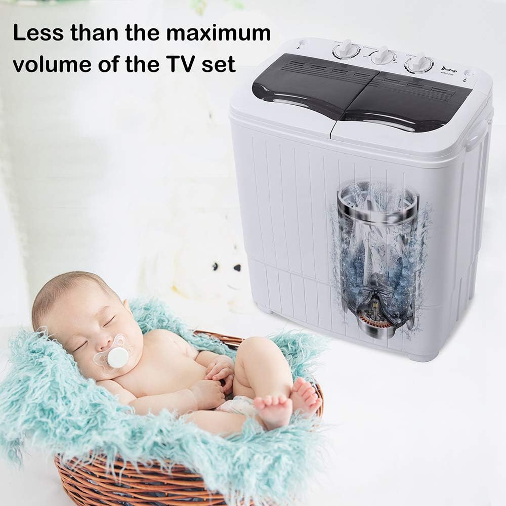 Portable Washing Machine and Dryer, 14Lbs Twin Tub Portable Washer Dryer Combo with Drain Pump, Semi-Automatic 7.7Lbs Washer Mini Laundry Machine with 6.6Lbs Spinner for Dorms, Apartments, RVs, Black