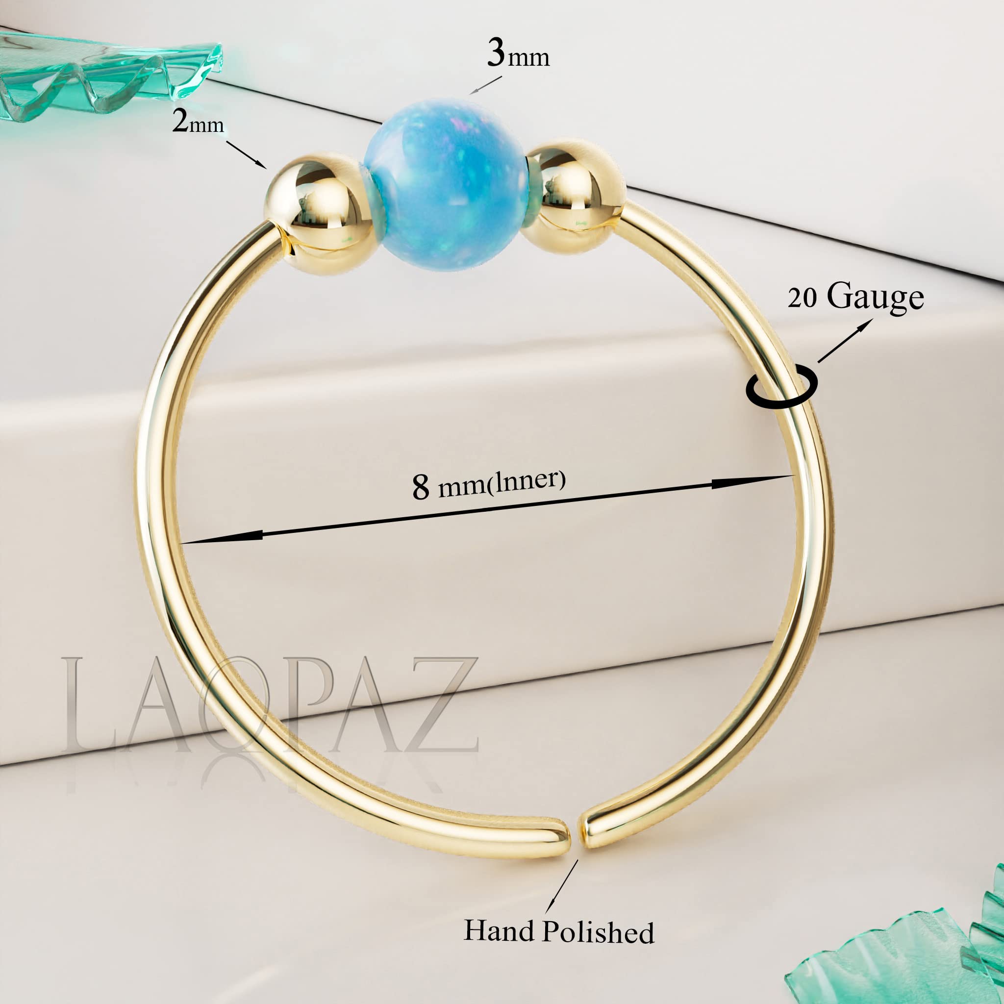 Gold Filled Nose Ring With Blue Opal - 20 Gauge Nose Hoop Jewelry - Seamless Nose Hoop Piercing 8mm Diameter