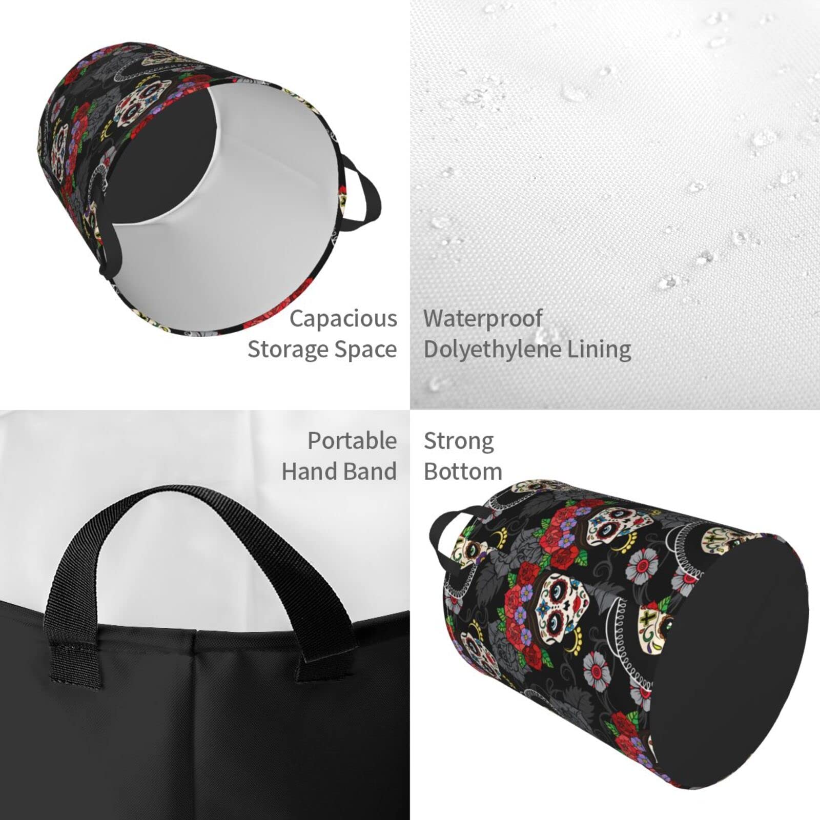 Gbuzozie Floral Skulls Round Laundry Hamper Day Of The Dead Storage Basket Toys Clothes Organizer Bin For Home Bathroom Bedroom Dorm Nursery, 38l