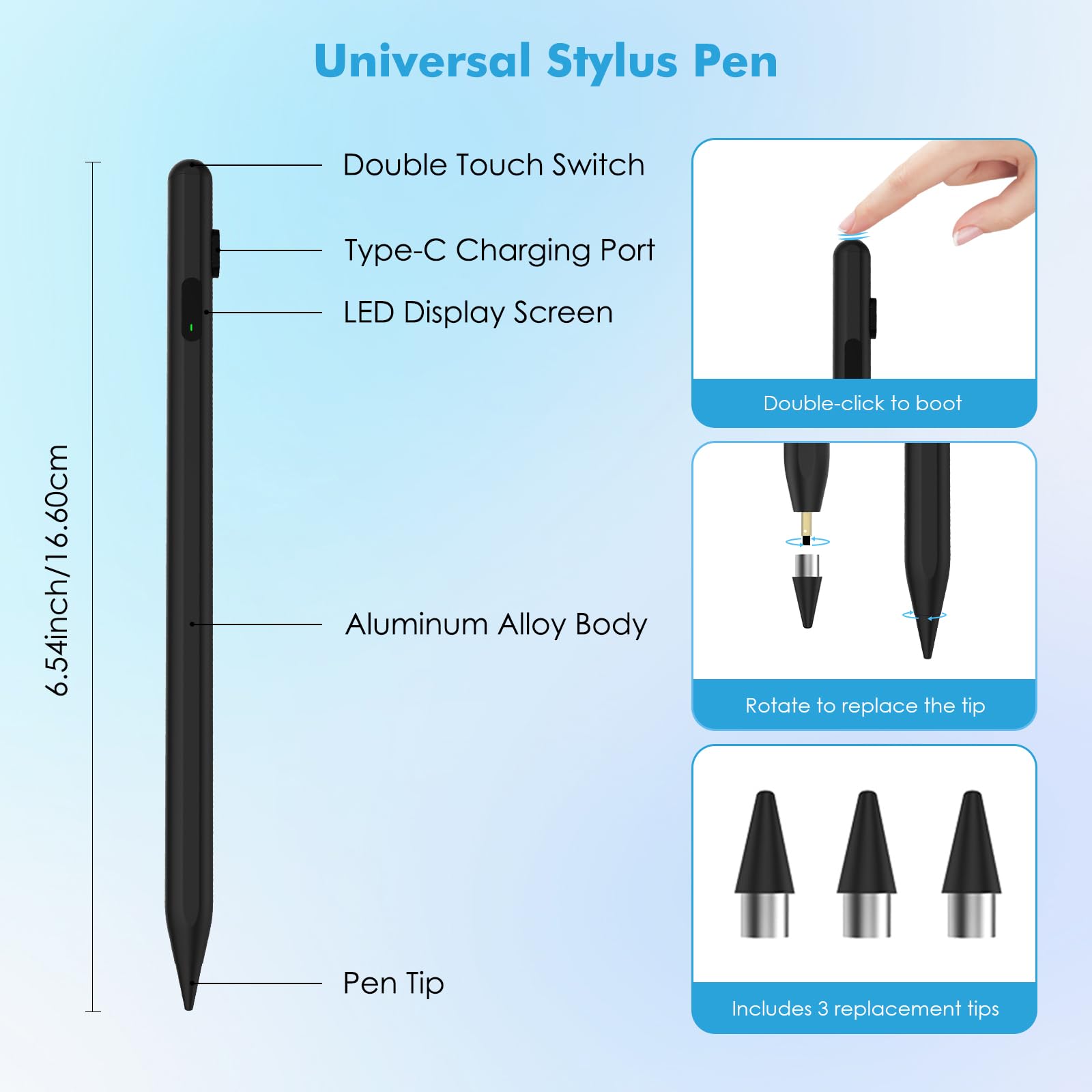 MoKo Stylus Pen for Touch Screen, Active Universal Stylus Pen Compatible with iPad/iPhone/Samsung/Lenovo/Xiaomi and Other iOS/AndroidSmartphoneandTabletDevicesTabletPenwithPowerDisplaySilver
