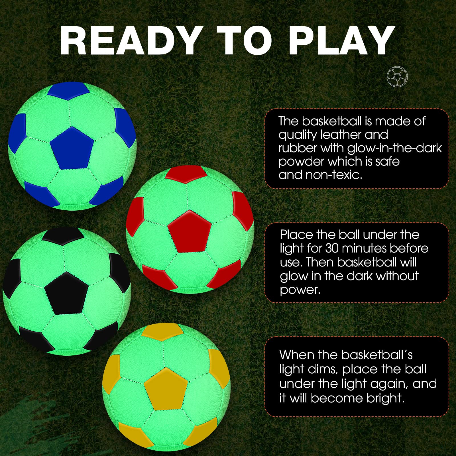 HyDren 4 Pcs Light up Soccer Ball Bulk with Pump Glow in The Dark Luminous Soccer Balls for Kids Teens Game Training Practice Back to School Gifts(Size 3)
