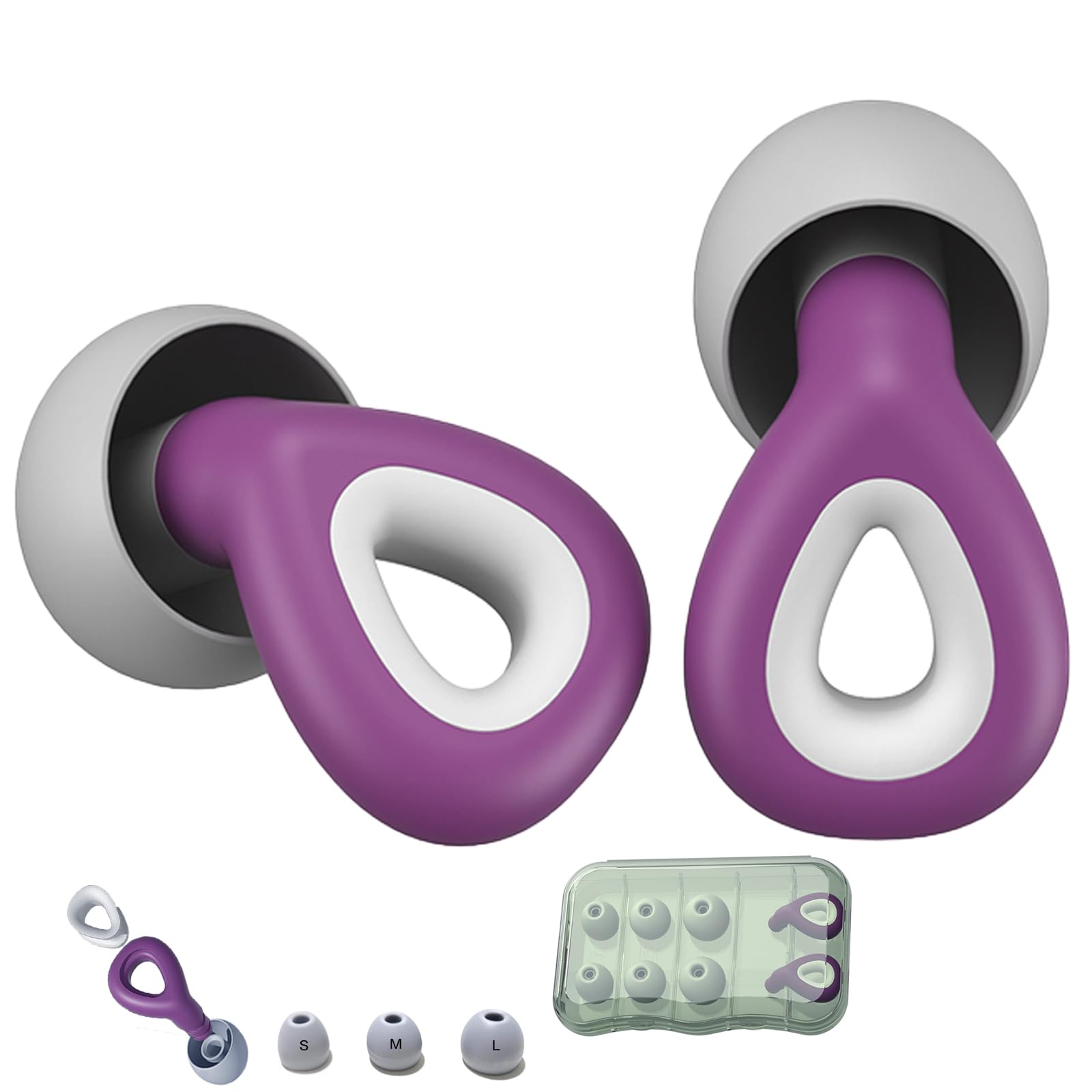 Ear Plugs for Sleeping Noise Cancelling Ear Plugs for Swimming Concerts Loud Music, Reusable Soft Silicone Ear Plugs for Kids and Adults 6 Ear Tips in S/M/L Hearing Protection (Purple)