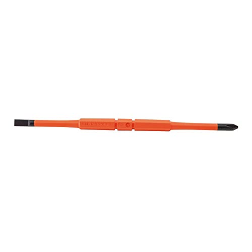 Klein Tools 32293 Insulated Screwdriver, 2-in-1 Screwdriver Set with Flip Blade, #2 Phillips and1/4-Inch Slotted Tips, Double-Ended Blades