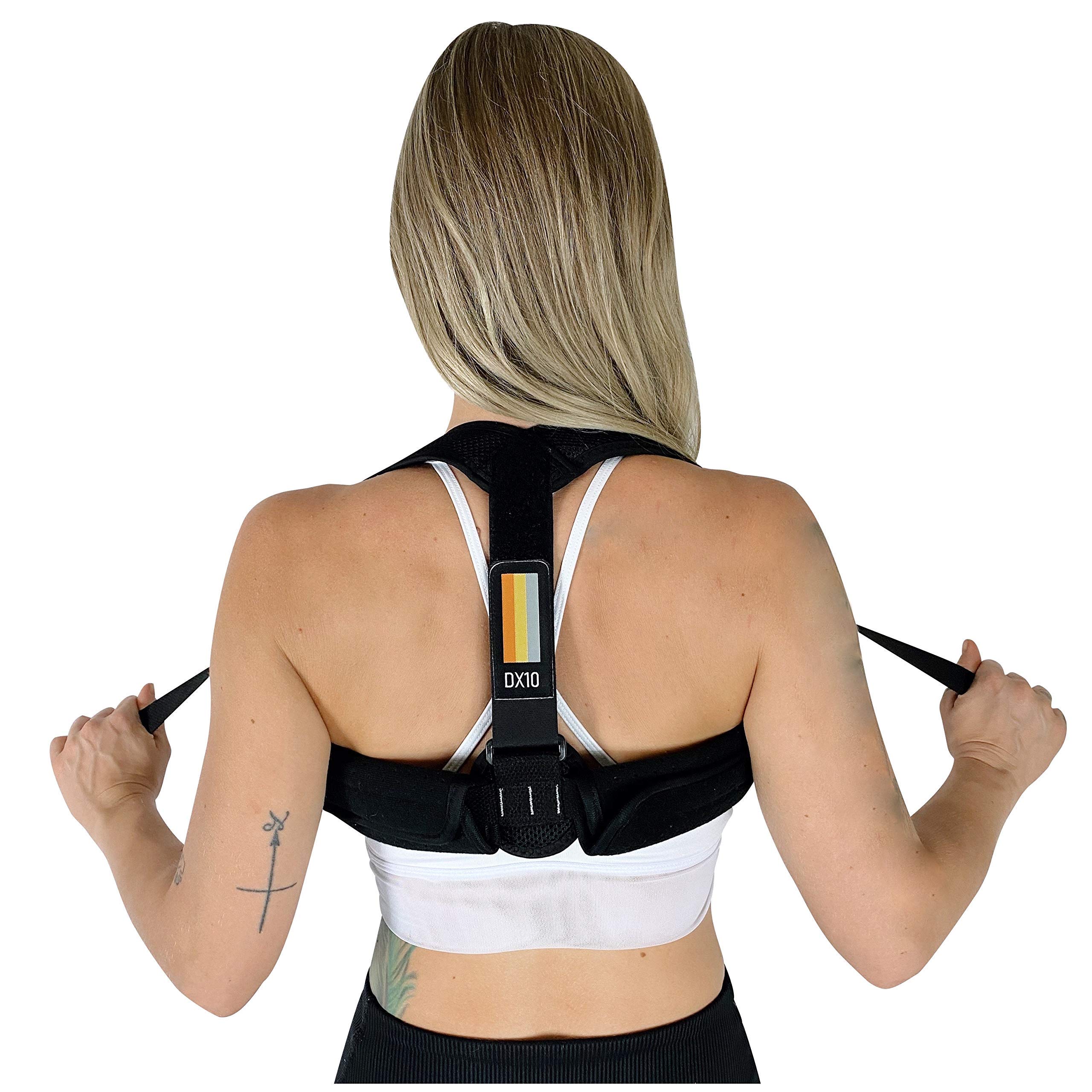 DX10 Posture corrector for men and women - Back Brace - Easy open front buckle - wider Middle Adjustable strap Mid, Upper Spine Support- Shoulder - Clavicle - Back Pain Relief -Universal design fit