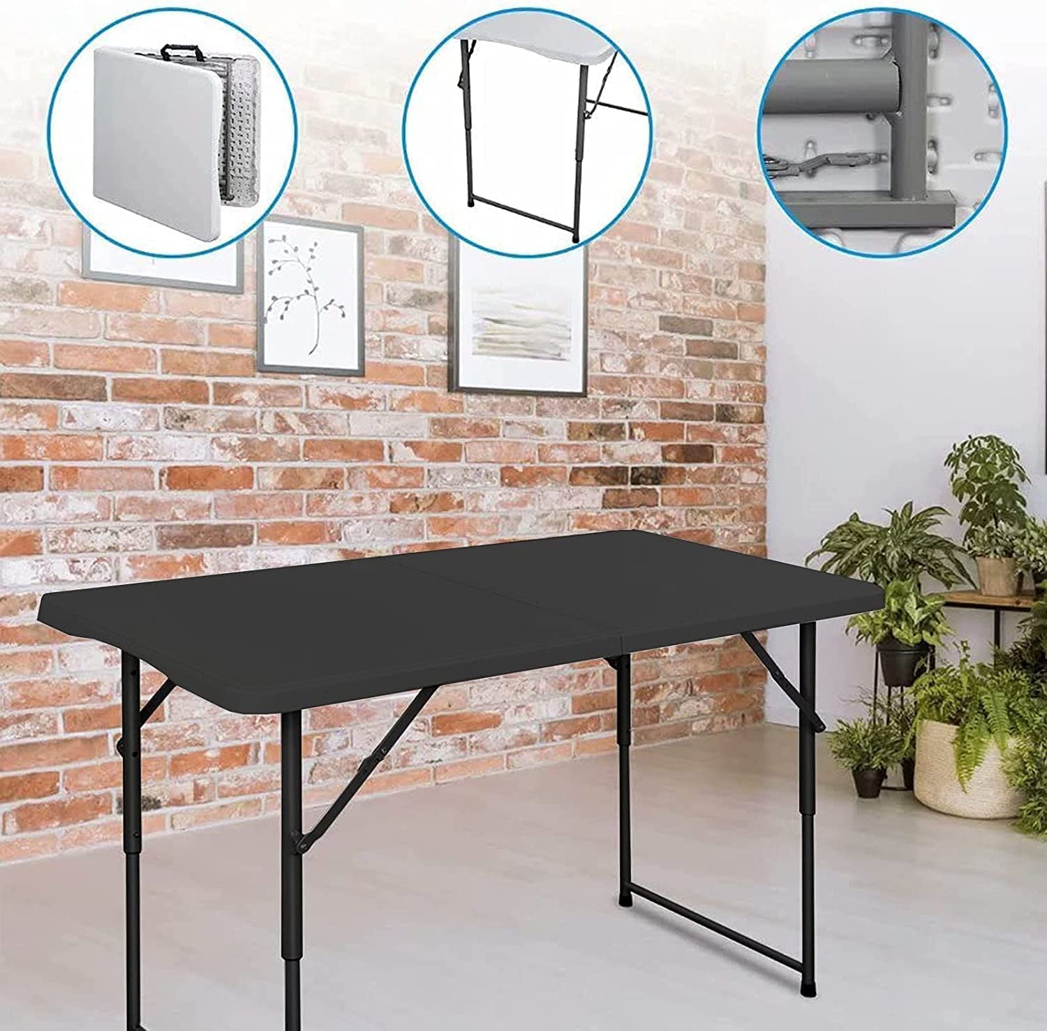 Edtian Folding, 4ft Small, Portable & Foldable for Indoor & Outdoor Use, Sturdy, Compact Card Table for Camping, Crafting, Black