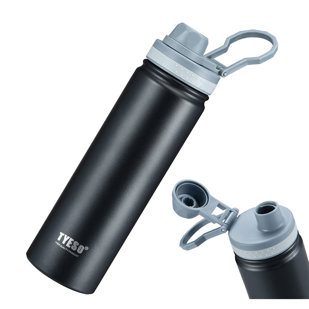 Hytodre Insulated Water Bottle,Stainless Steel Vacuum Insulated Water Bottle, Double-Wall Thermos Water Bottle with Leak Proof Spout and Handle Lid,Black,18oz