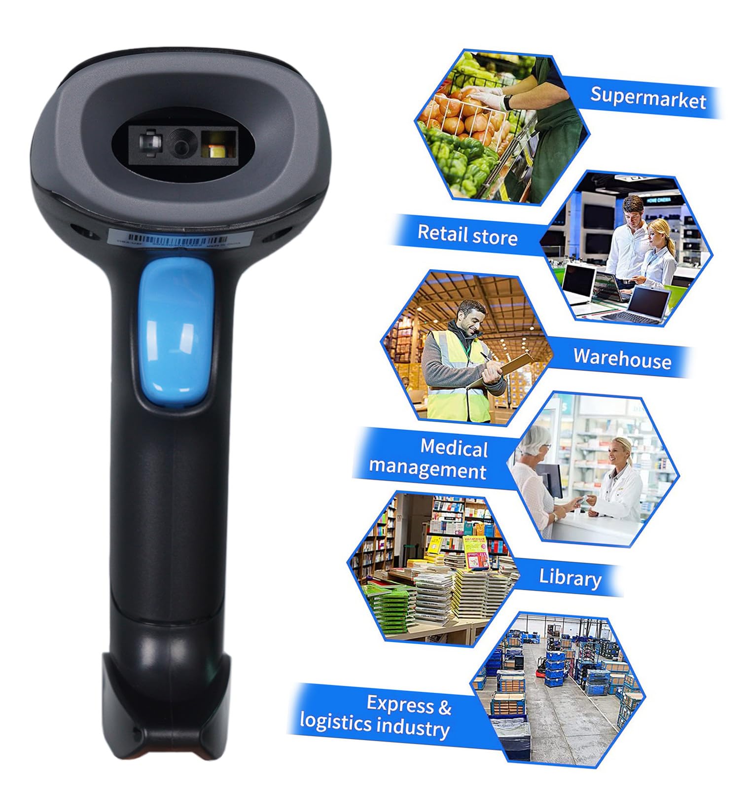 Rabitpos 1D 2D QR Barcode Scanner Wireless, Handheld Cordless Bar Codes Reader with 2000mAh Battery for Mobile Payment, Convenience Store, Supermarket, Warehouse Inventory