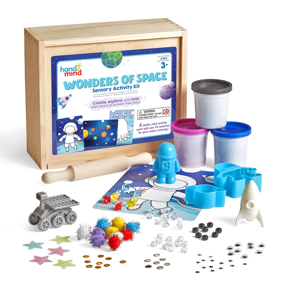 hand2mind Wonders of Space Sensory Activity Kit, Loose Parts Play Materials for Kids, Sensory Box, Montessori Sensory Bin with Lid, Space Toys, Fine Motor Toys, Play Therapy Toys, Arts and Crafts Kits