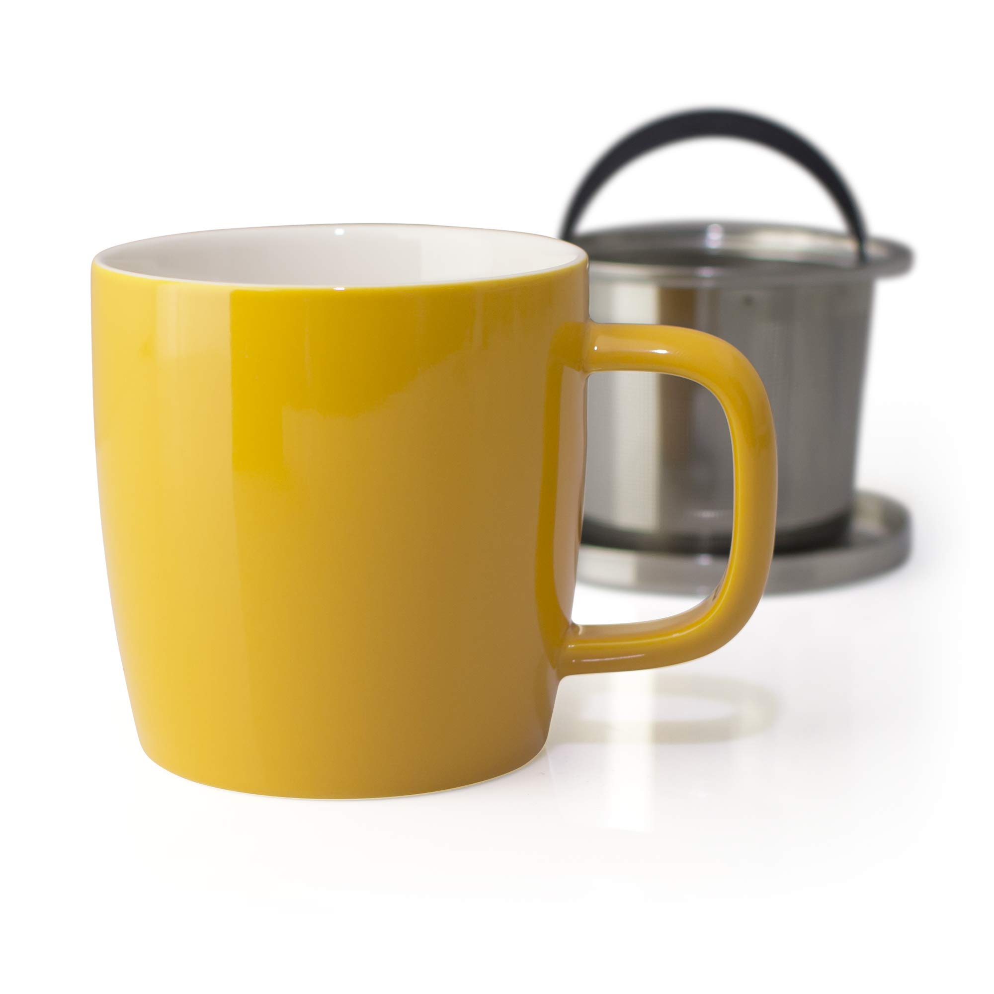 FORLIFE Dew Glossy Finish Brew-In-Mug with Basket Infuser &"Mirror" Stainless Lid 11 oz. (Mandarin)