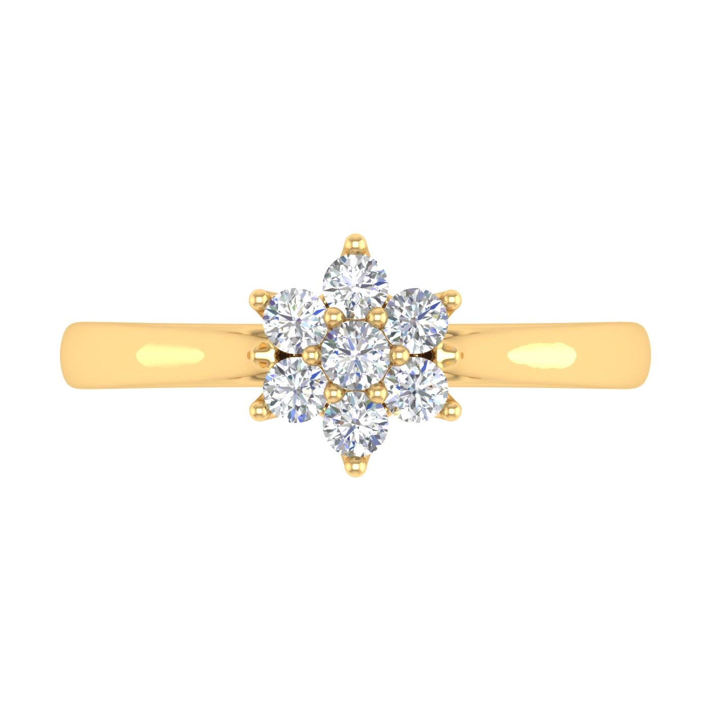 FINEROCK 1/4 Carat Flower Shaped Cluster Prong Set Diamond Ring Band in 10K Yellow Gold - IGI (Ring Size 5.5)