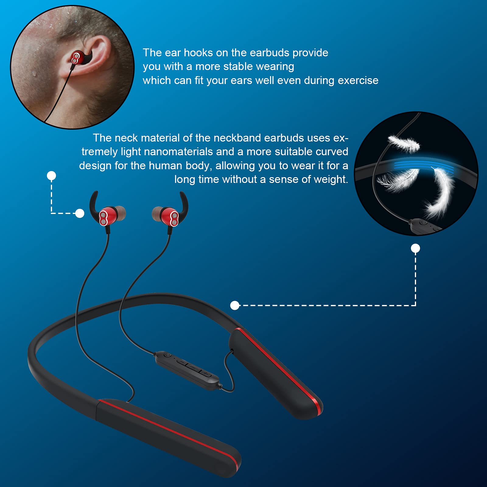 EEAABBR Neckband Bluetooth Headphones 100h Playtime V5.0 Bluetooth Headset Neckband Built-in Microphone IPX7 Waterproof,Neck Headphones for Android iPhone Suitable for Sports Driving Cycling
