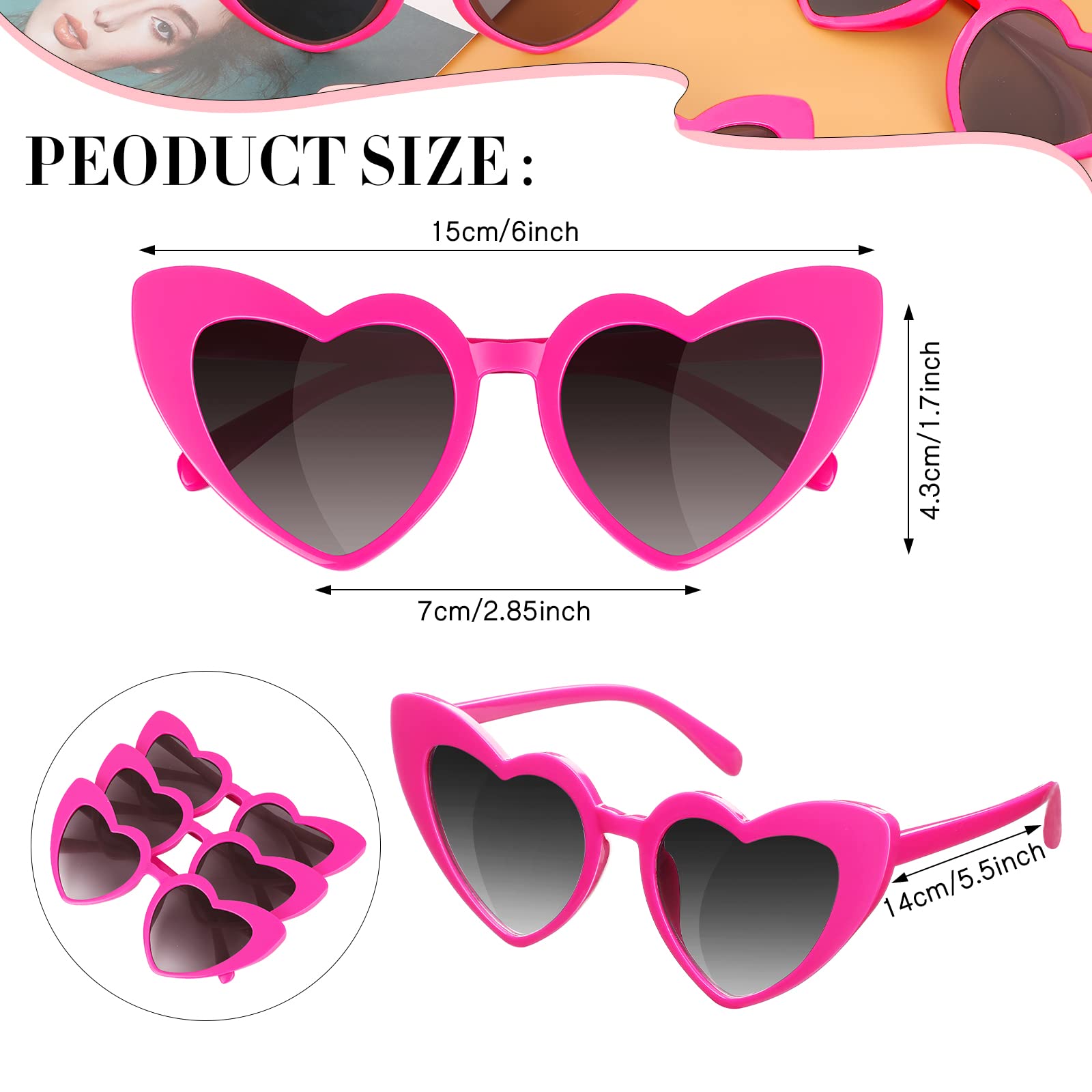 Flutesan 16 Pairs Heart Shaped Sunglasses Retro Cat Eye Shaped Sunglasses Heart Clout Glasses for Women(Gray, Black, White)