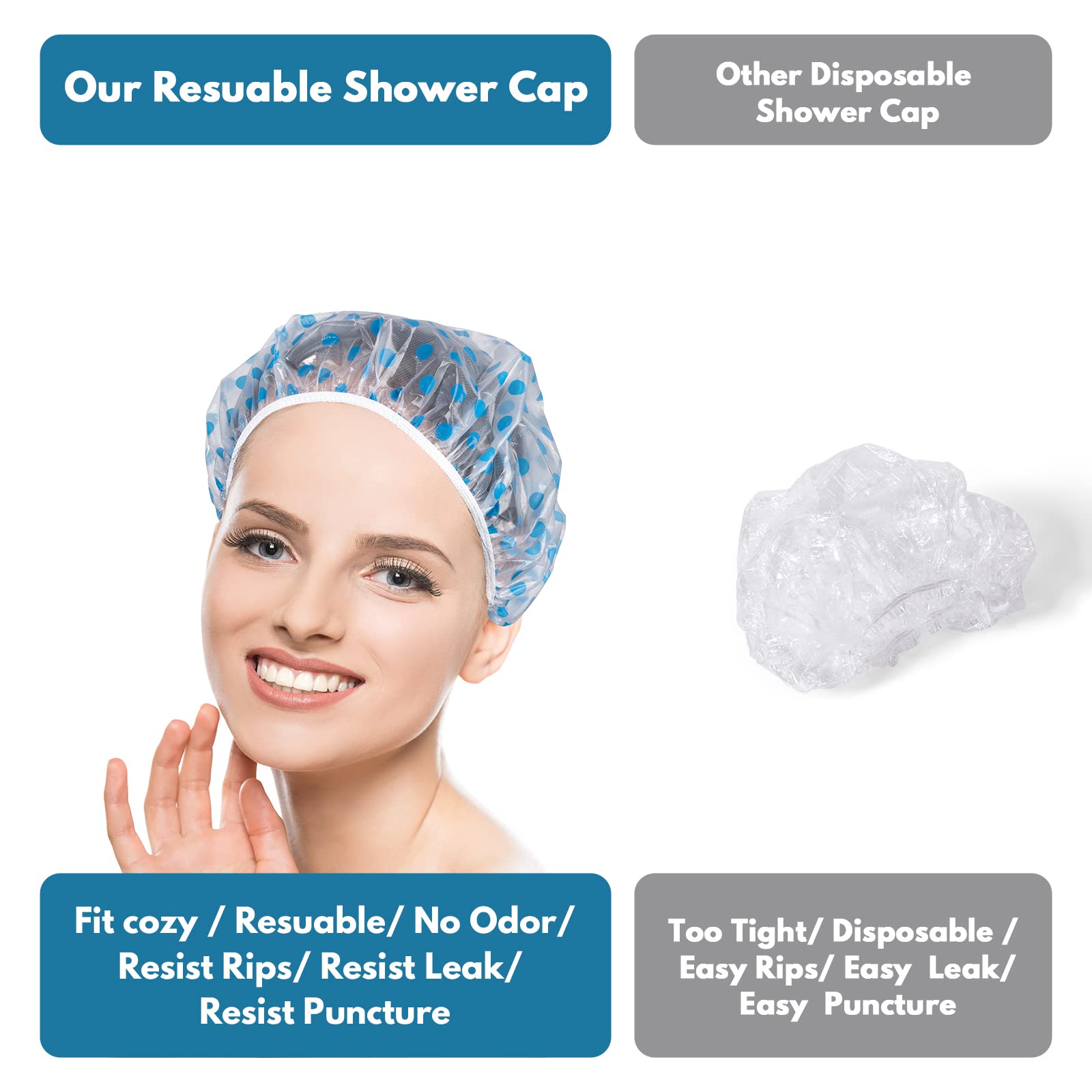 Jumperlay 12 Pack Reusable Shower Cap for All Hair Lengths, Waterproof Bath Cap with Elastic Band for Kids, Women and Men (A)