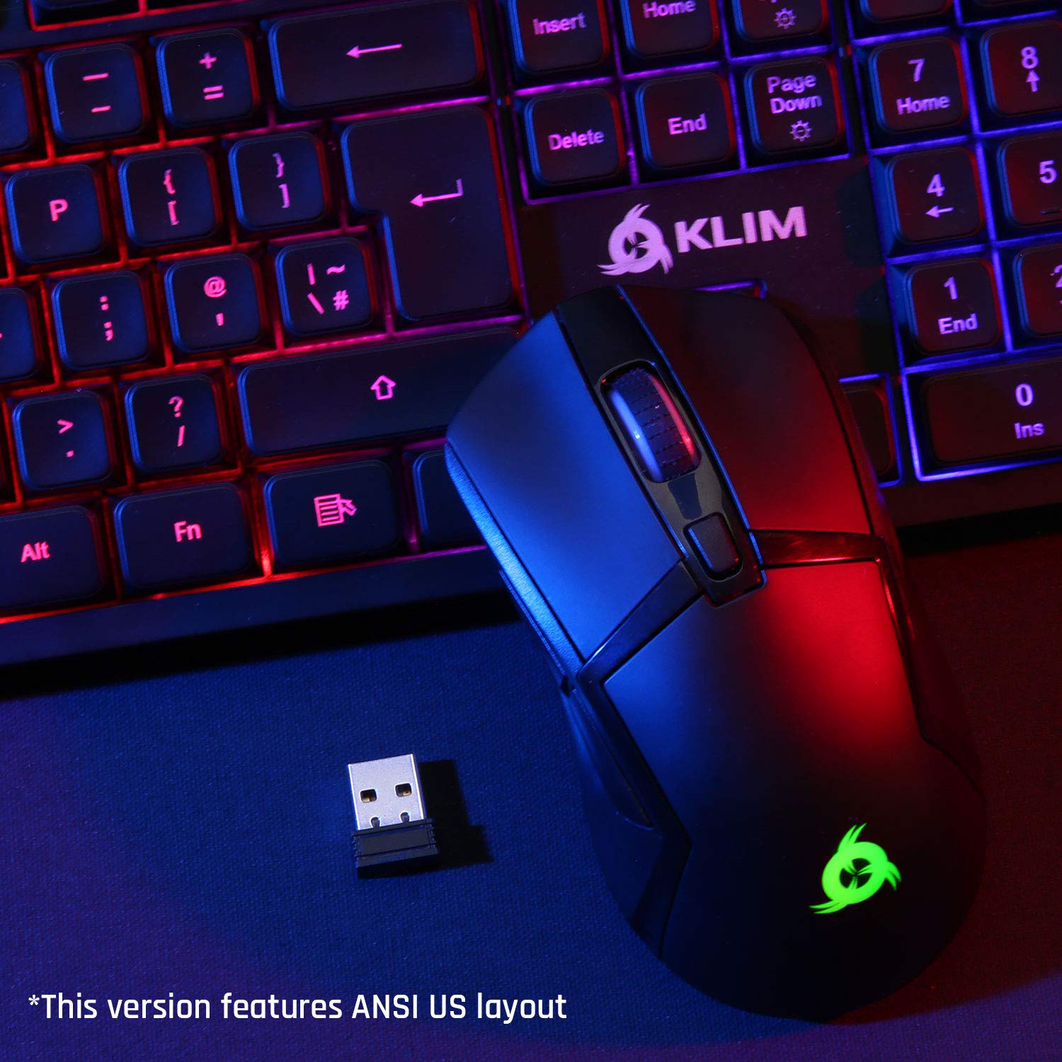 KLIM Tandem - Wireless Gaming Keyboard and Mouse Combo + Slim, Durable, Ergonomic + Illuminated + Long-Lasting Built-in Battery (Renewed), Black
