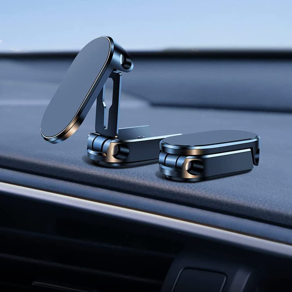 HENGBANG 2023 New Alloy Folding Magnetic Car Phone Holder,Magnetic 360° Car Phone Holder Stand Dashboard Folding Bracket ,Multifunctional Magnetic Mobile Phone Bracket (Black)