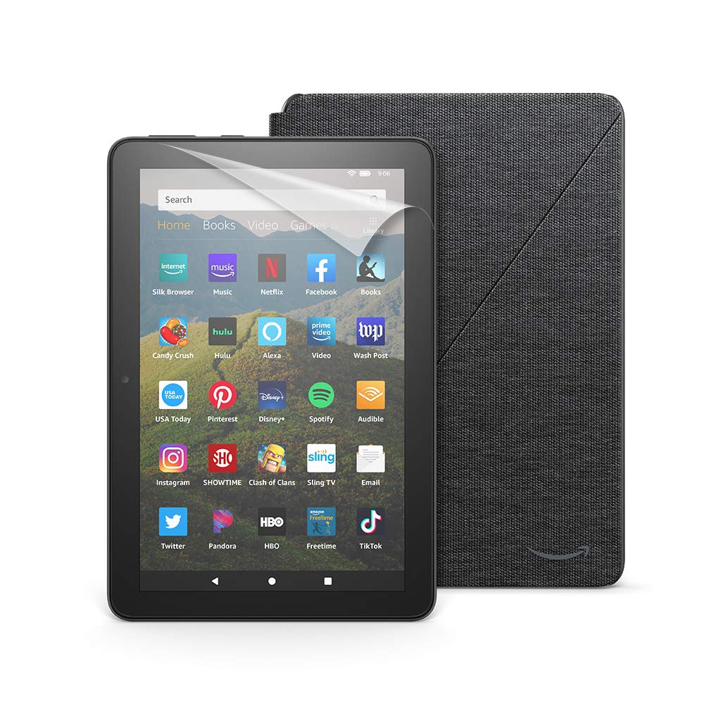 Fire HD 8 tablet, 64 GB, Black + Amazon Fire HD 8 Cover, Charcoal Black + NuPro Screen Protector, 2-pack