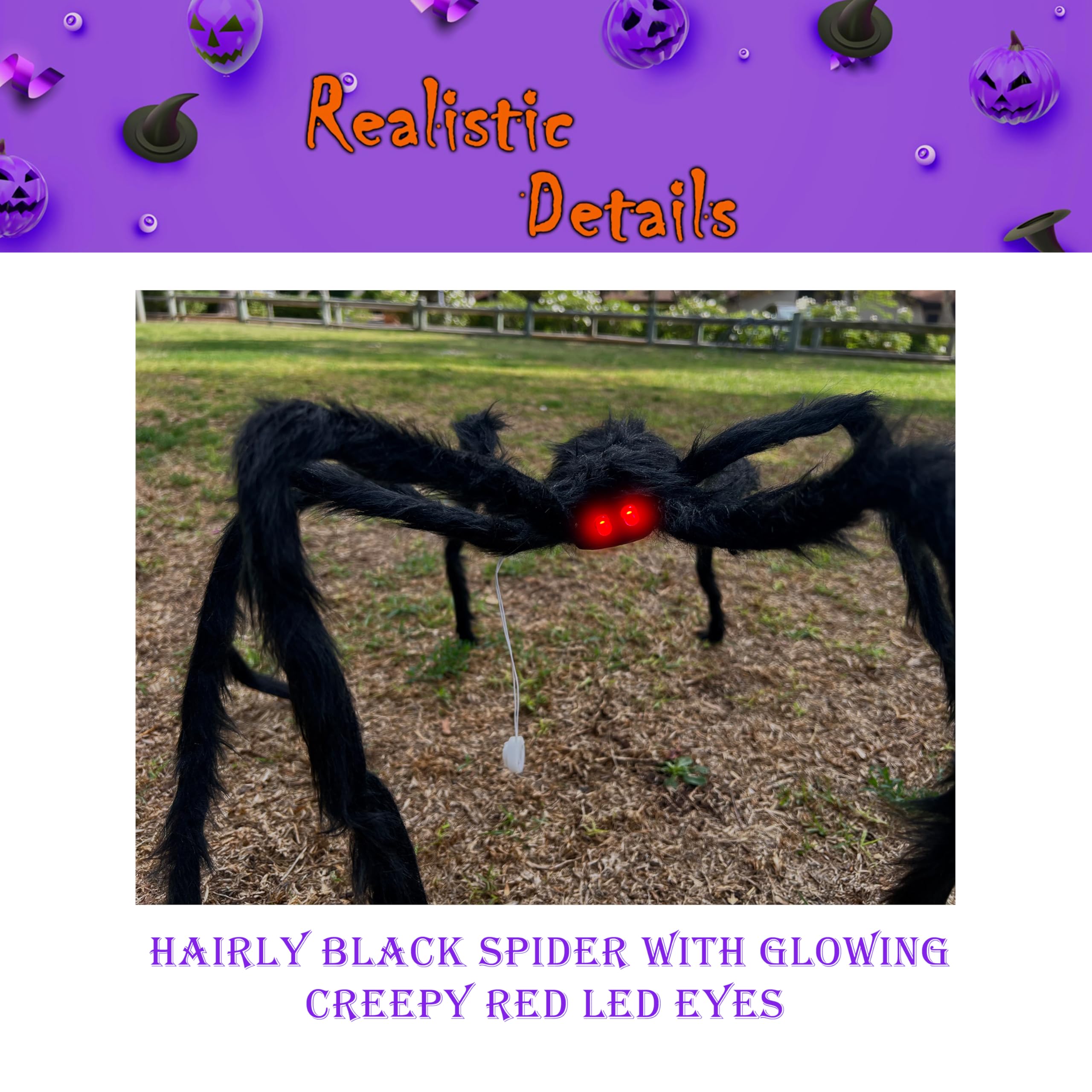 GIFTEXPRESS 52 Inch Black Spider with Eye Light-up Halloween Fluff Spider for Halloween Decoration, Horror Scene Decoration Holiday Décor Theme Party