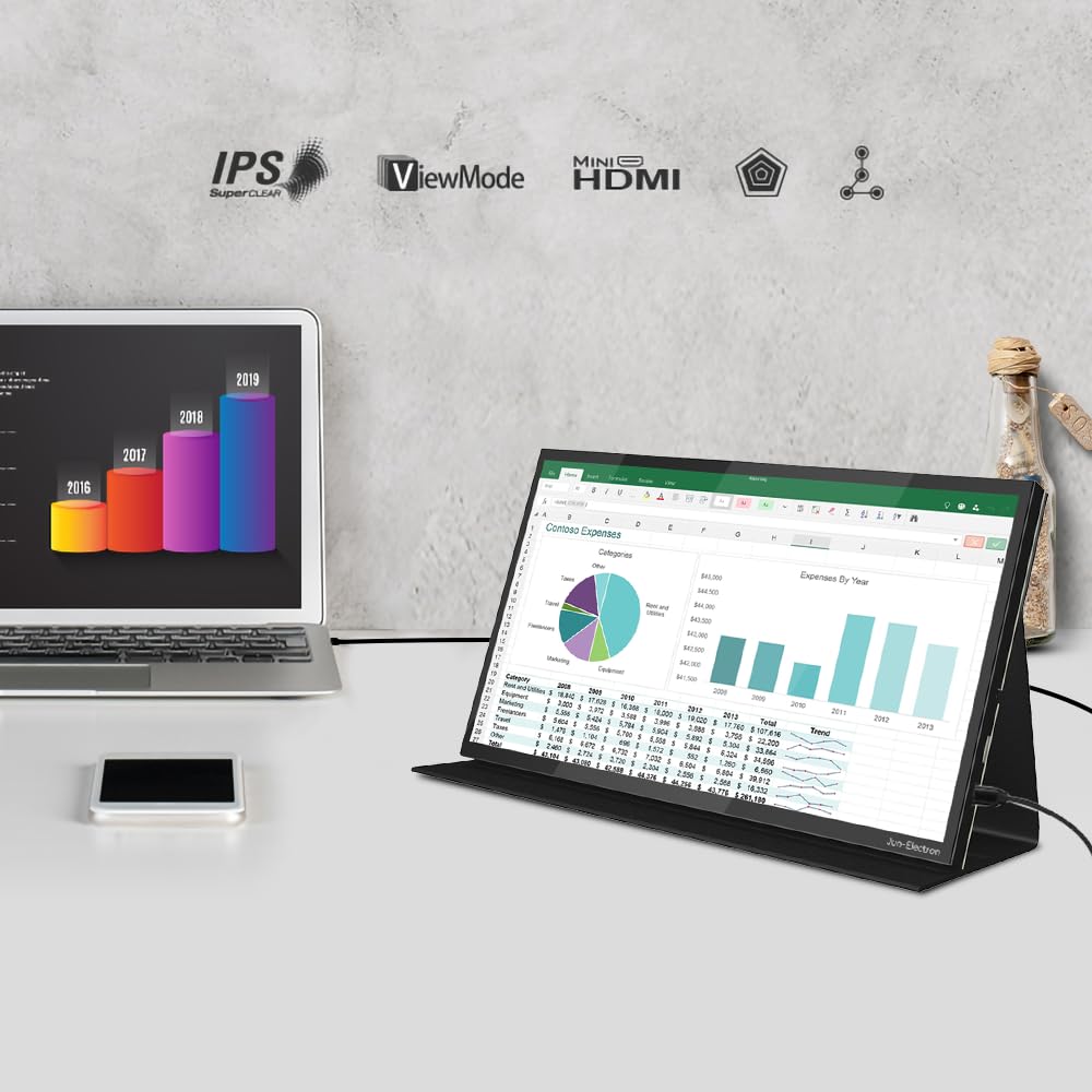JUN-ELECTRON Portable Monitor 10.1 ” Touch Screen - IPS capacitve Display 1024x600, Mini HDMI with Leather Holder