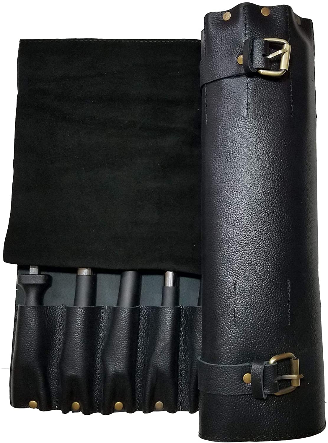 Heritage Handikrafts Genuine Lightweight Premium Leather Professional Black Chef Knife Bag/Chef Knife Roll 14 Slots Space