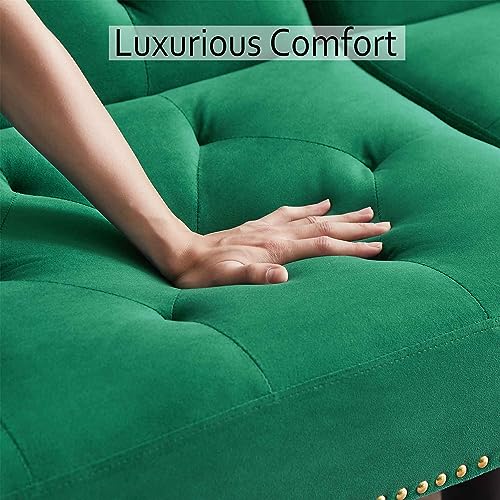 RIDFY 70”Modern 2 in 1 Velvet Futon Sofa Bed, Convertible Sleeper Couch with Legs/Pillows, Folding Upholstered Loveseat, Memory Foam Living Seat, Tufted Recliner Sofa for Home/Office (Green)