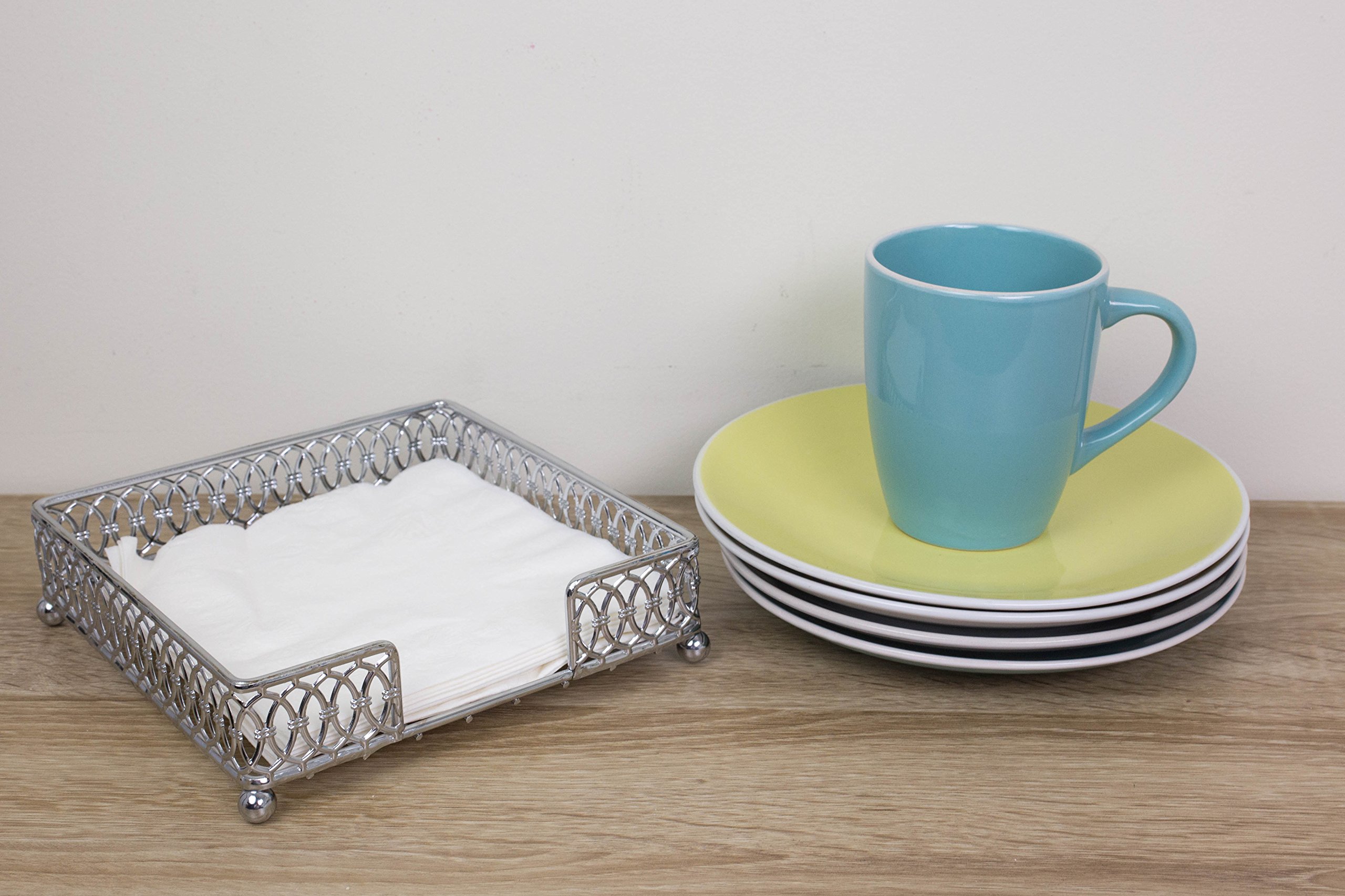 Home Basics Chrome Plated Steel Infinity Collection Flat Napkin Holder Organizing Stand, Elegant Design, Silver Chrome