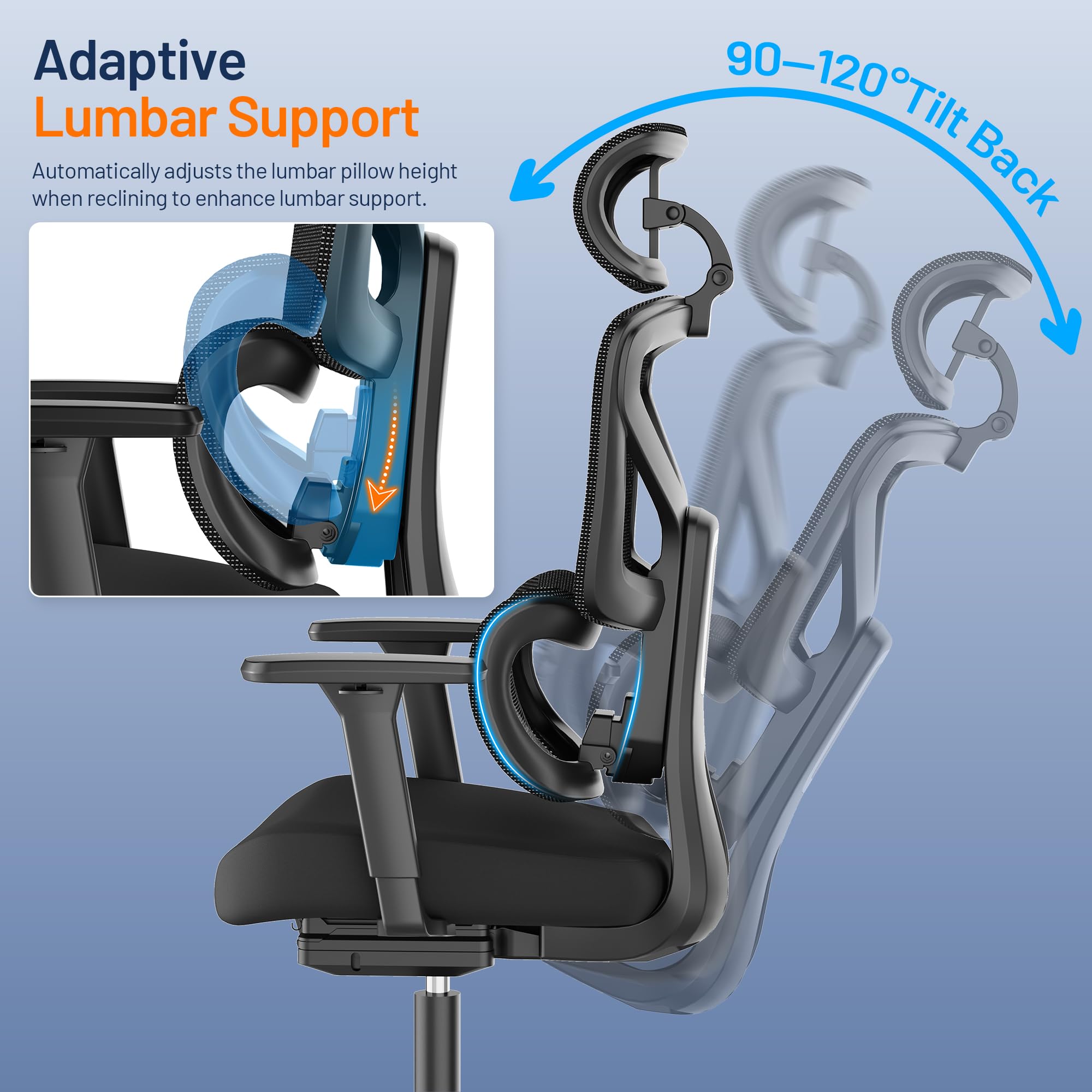 MOLENTS Ergonomic Office Chair Big and Tall Desk Chair Comfy Computer Chair with Dynamic Lumbar Support, Adjustable Headrest and Backrest,3D Armrests,Black