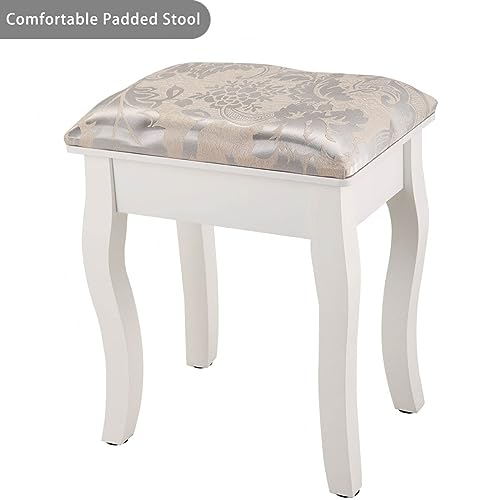 RIDFY Modern Vanity Desk with Cushioned Stool,Vanity Table Set with Large Drawers,Makeup Dressing Table with 360° Rotating Mirror for Women,Small Space Office, Writing, Reading,White