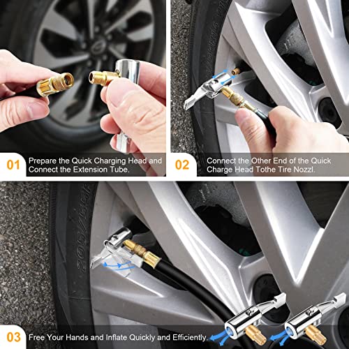 LUMITECO All Metal Lock On Air Chuck Tire Inflator Hose Adapter, Locking Tire Air Chuck with Standard Tire Valve Thread, No Air Leakage Tire Inflating Hose End for Portable Tire Pump/Air Compressor