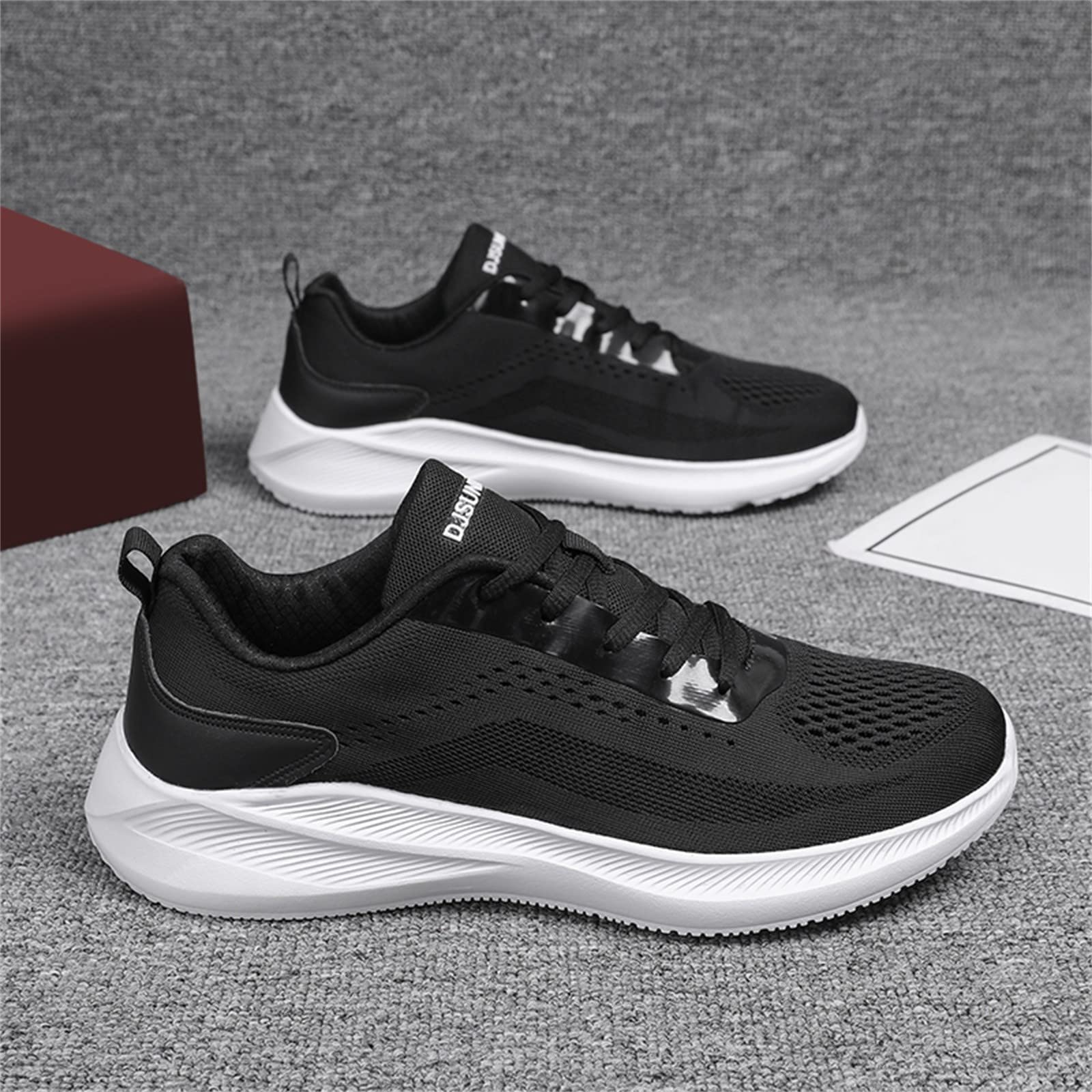 FASDNENDYS Men Solid Color Mesh Lace Up Casual Shoes Comfortable Breathable Soft Sole Sneaker Men Casual Grey