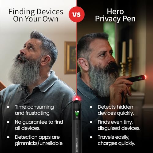 Hero Privacy Pen - 1 Pack - Hidden Camera Detector, Anti Spy, GPS Tracker Detector, Portable RF Signal Finder for Airbnb, Hotels, Bathroom, Home, Office