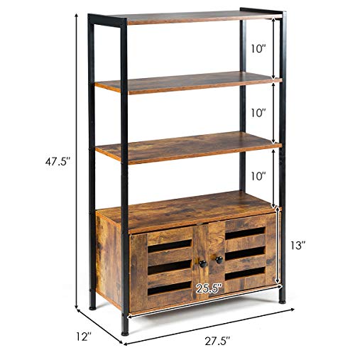 Tangkula Storage Cabinet, Industrial Bookshelf and Bookcase, Freestanding Floor Cabinet with 3 Shelves and 2 Louvered Doors, for Living Room Study Home Office, 27.5 x 12 x 47.5 Inch, Rustic Brown