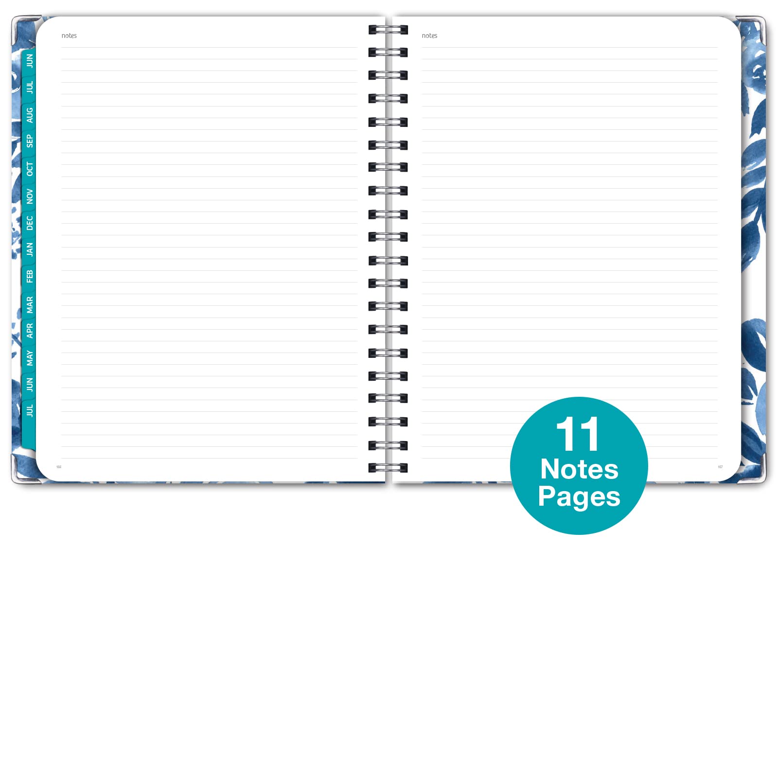 HARDCOVER Academic Year 2023-2024 Planner: (June 2023 Through July 2024) 8.5"x11" Daily Weekly Monthly Planner Yearly Agenda. Bookmark, Pocket Folder and Sticky Note Set (Blue Bloom)