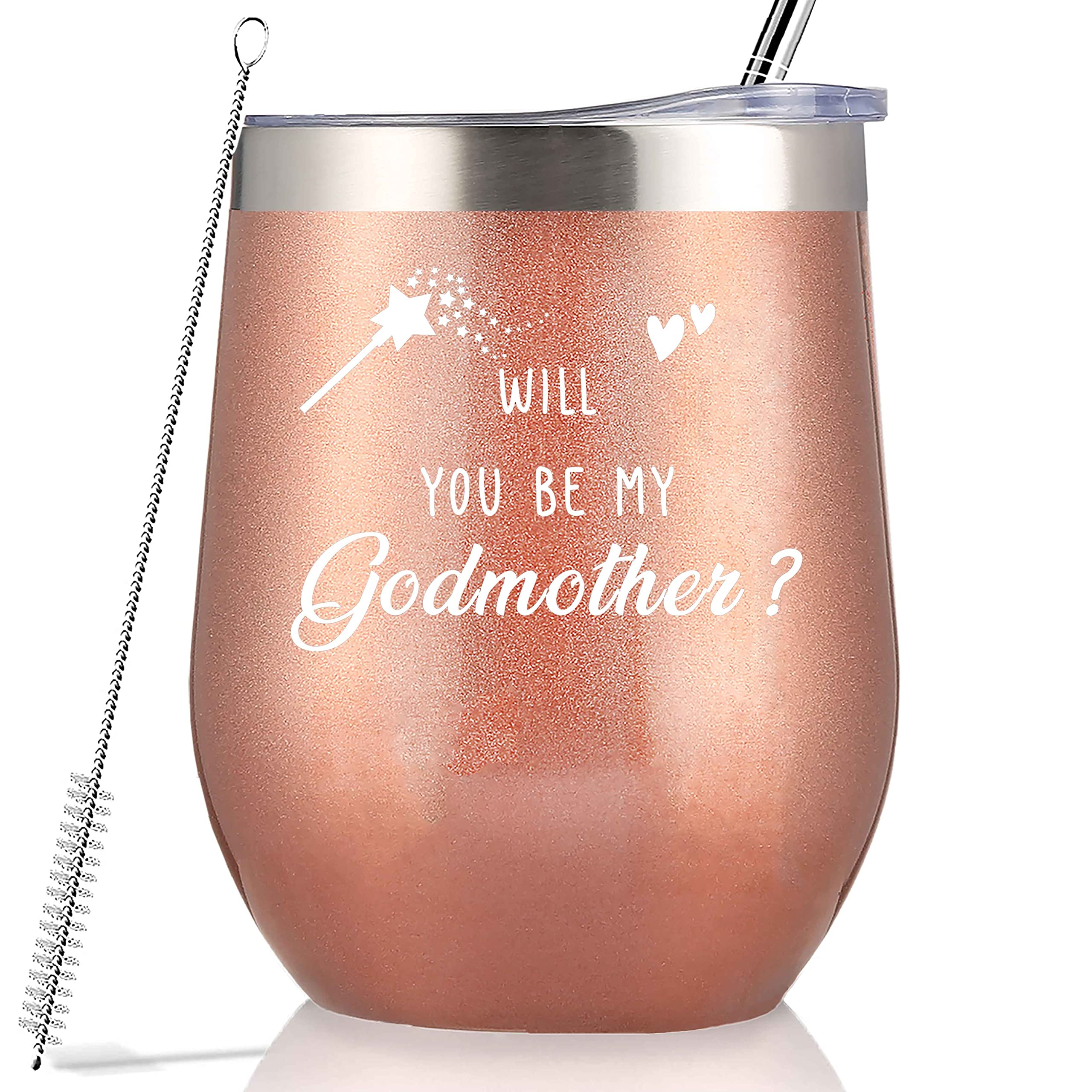 GEANHIL Godmother Proposal Gifts-Will You Be My Godmother-New Godmother Announcement Tumbler Gift-Godmother to Be Gift-Gift for Best Friends Sister Bestie BFF-12oz Rose Golden Tumbler Coffee Cup Mug
