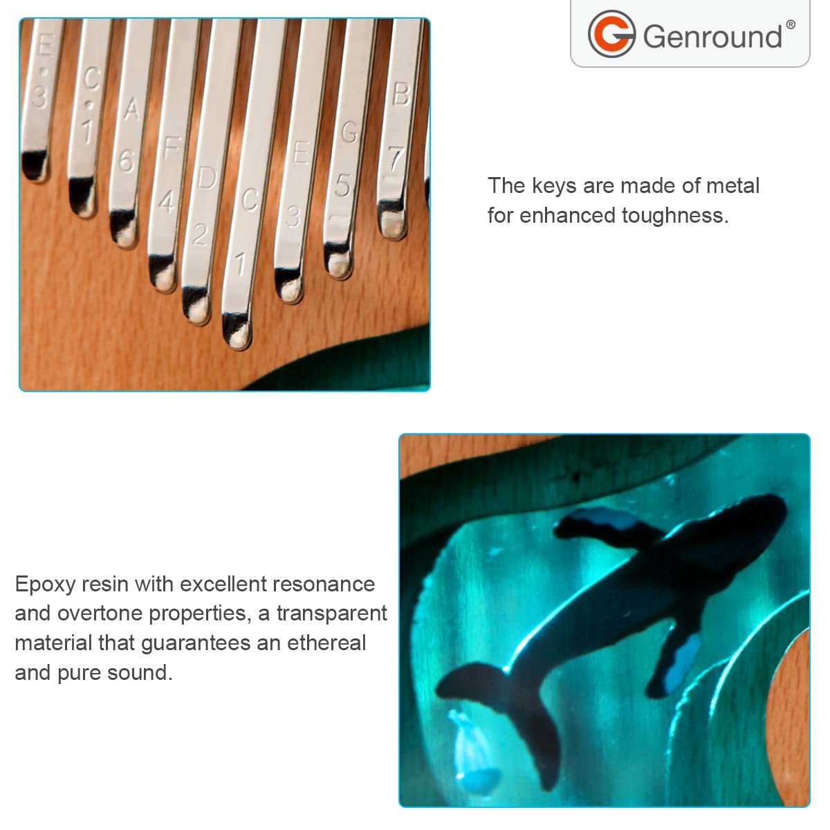 Genround Resin Kalimba Thumb Piano & Finger Instrument Set, 21 Keys & 8 Keys Piano with Beginner's Study Instruction, Portable Finger Piano Gift for Kids and Adults, Includes Tuning Hammer
