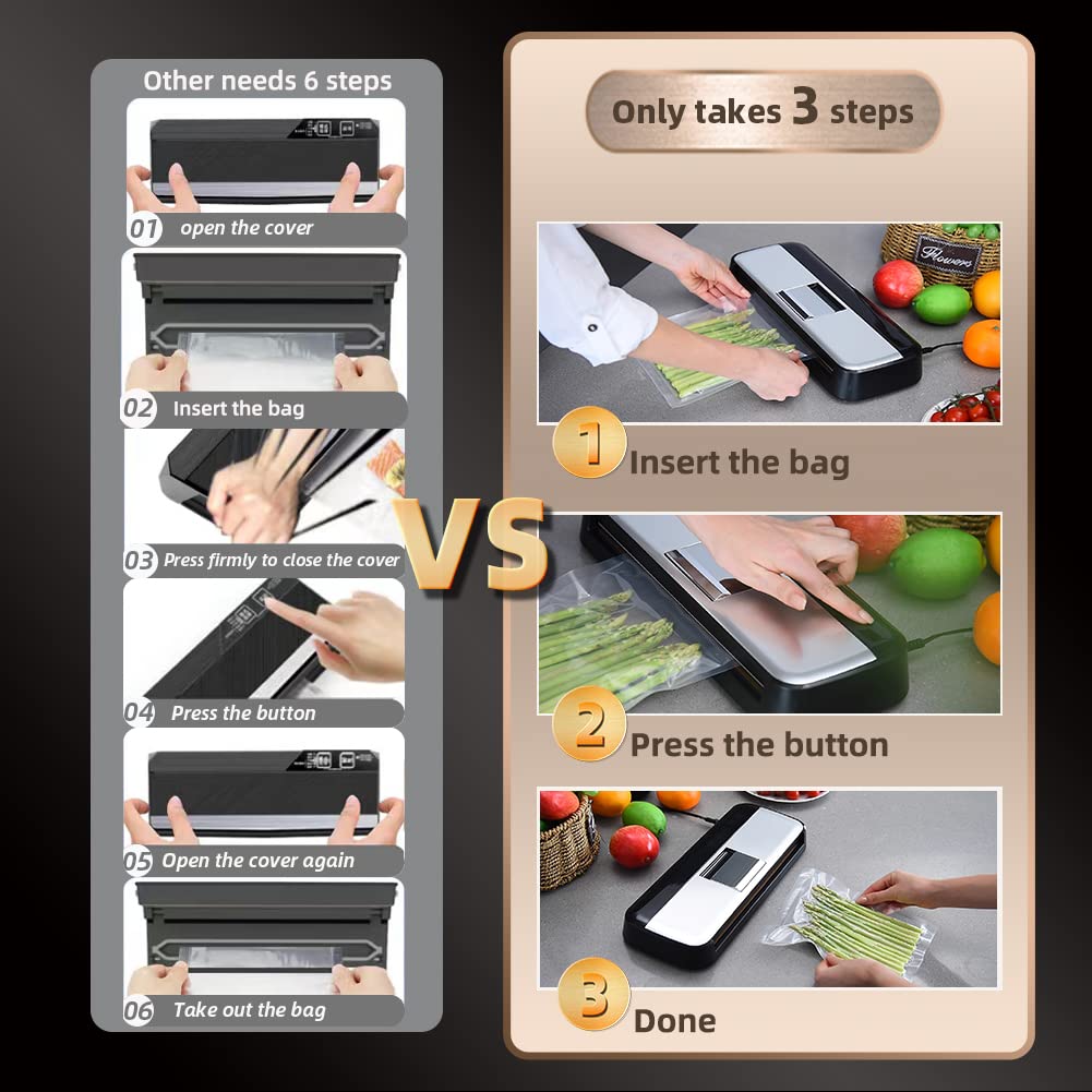 Food Vacuum Sealer Machine Powerful Suction - Automatic Food Sealer Vacuum Sealer for Food Preservation - Dry Moist Mode Led Indicator Lab Tested - With Jar Bottle Can Sealing External Port