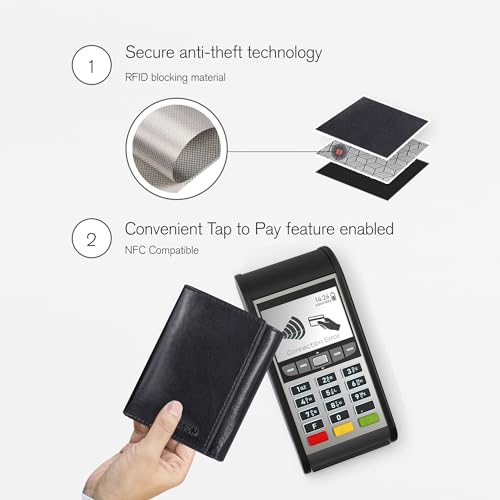 ESTALON Leather Trifold Wallet For Men with RFID Blocking - Men's Trifold Wallet with 6 Credit Card Slots 1 ID Window - Gifts For Men, Him