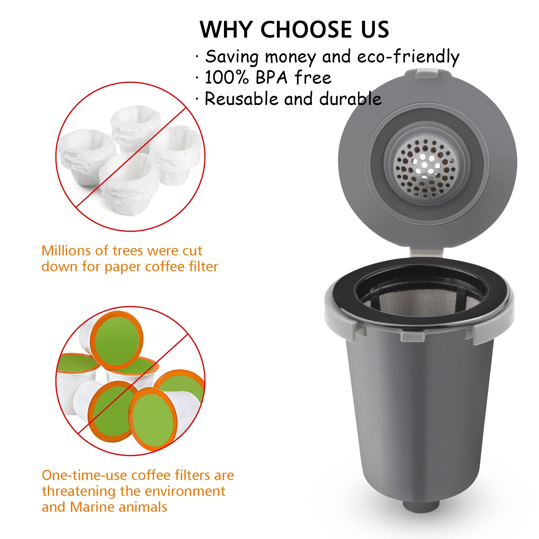 FOTRIC Reusable Filter Cup for Cuisinart, Compatible with Cuisinart #SS-RFC HomeBarista Reusable Filter Cup, Gray (2 Pack)