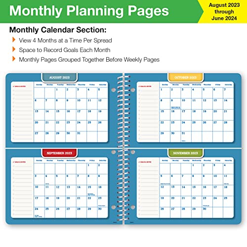 Global Datebooks Dated Middle School or High School Student Planner for Academic Year 2023-2024 Includes Ruler/Bookmark and Planning Stickers (Block Style - 8.5"x11" - Black Painted Brick)