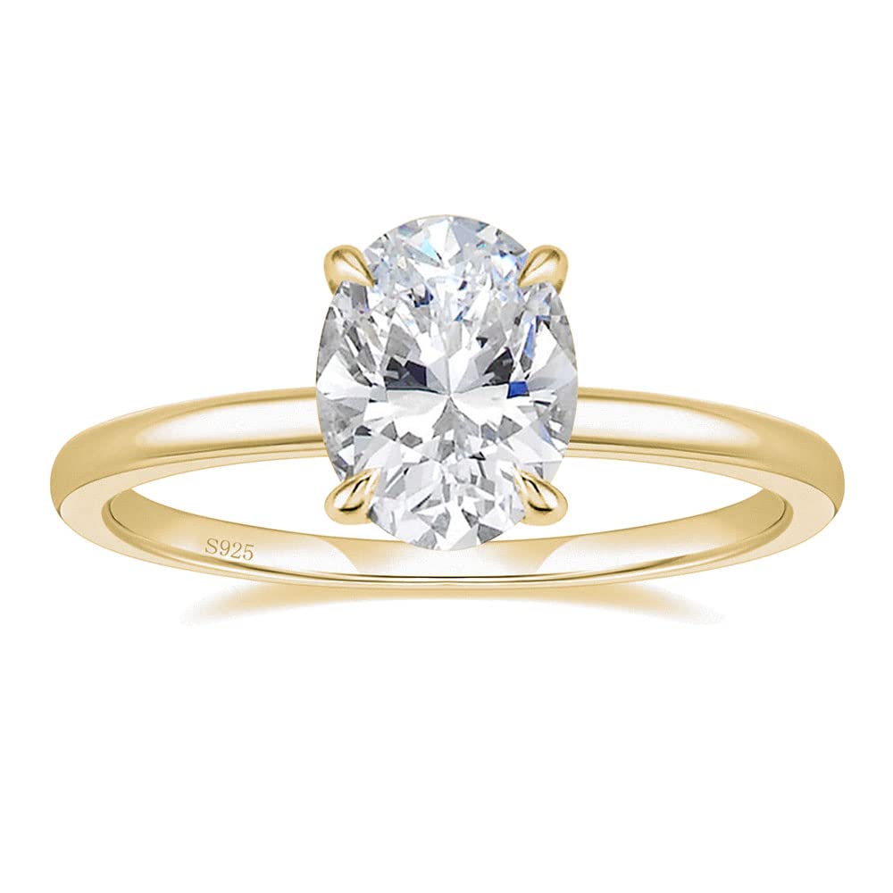 EAMTI 3CT 925 Sterling Silver Gold Engagement Rings Oval Cut Solitaire Cubic Zirconia CZ Wedding Promise Rings for Her Wedding Bands for Women Siz 6.5