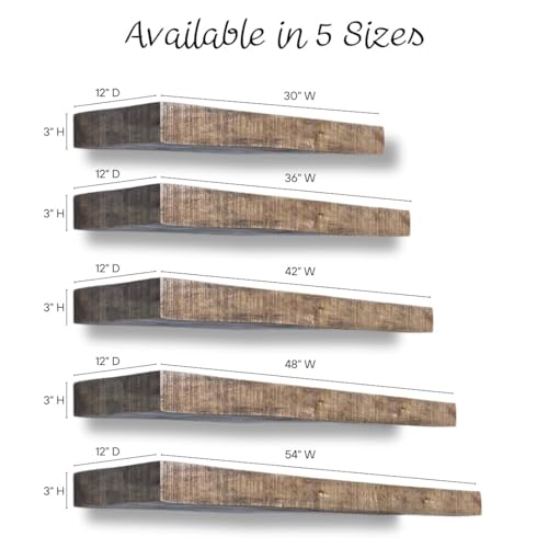 Posh Pollen - Mango Wood Floating Shelf, Hidden Bracket, Heavy Duty, Wall Mounted Shelf, 36Wx12D, Light Wash