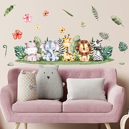 Jungle Safari Baby Animal Wall Decals Giraffe Kids Nursery Wall Stickers Elephant Decor for Baby Room