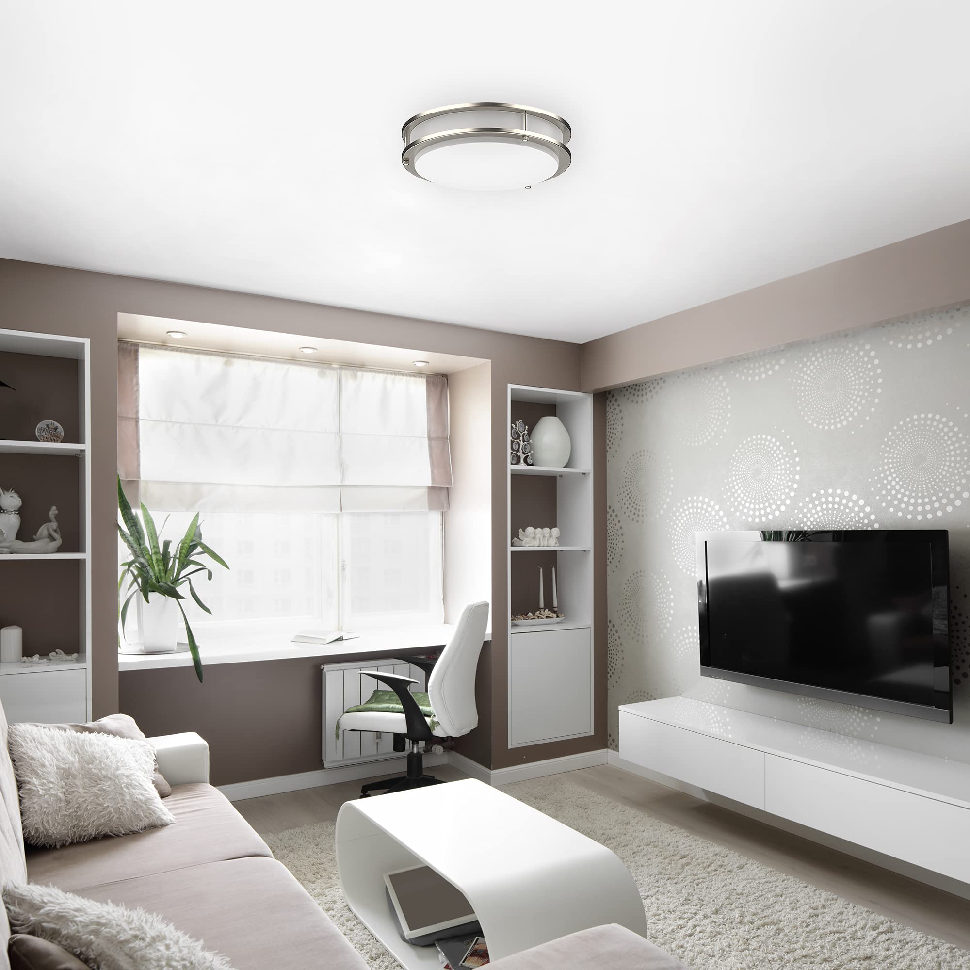 DYMOND 10 Inch LED Ceiling Light Flush Mount Dimmable Surface Mount Brushed Nickel Light Fixture for Kitchen, Hallway, Bathroom, Bedroom (2 Pack) (4000K Natural Daylight)