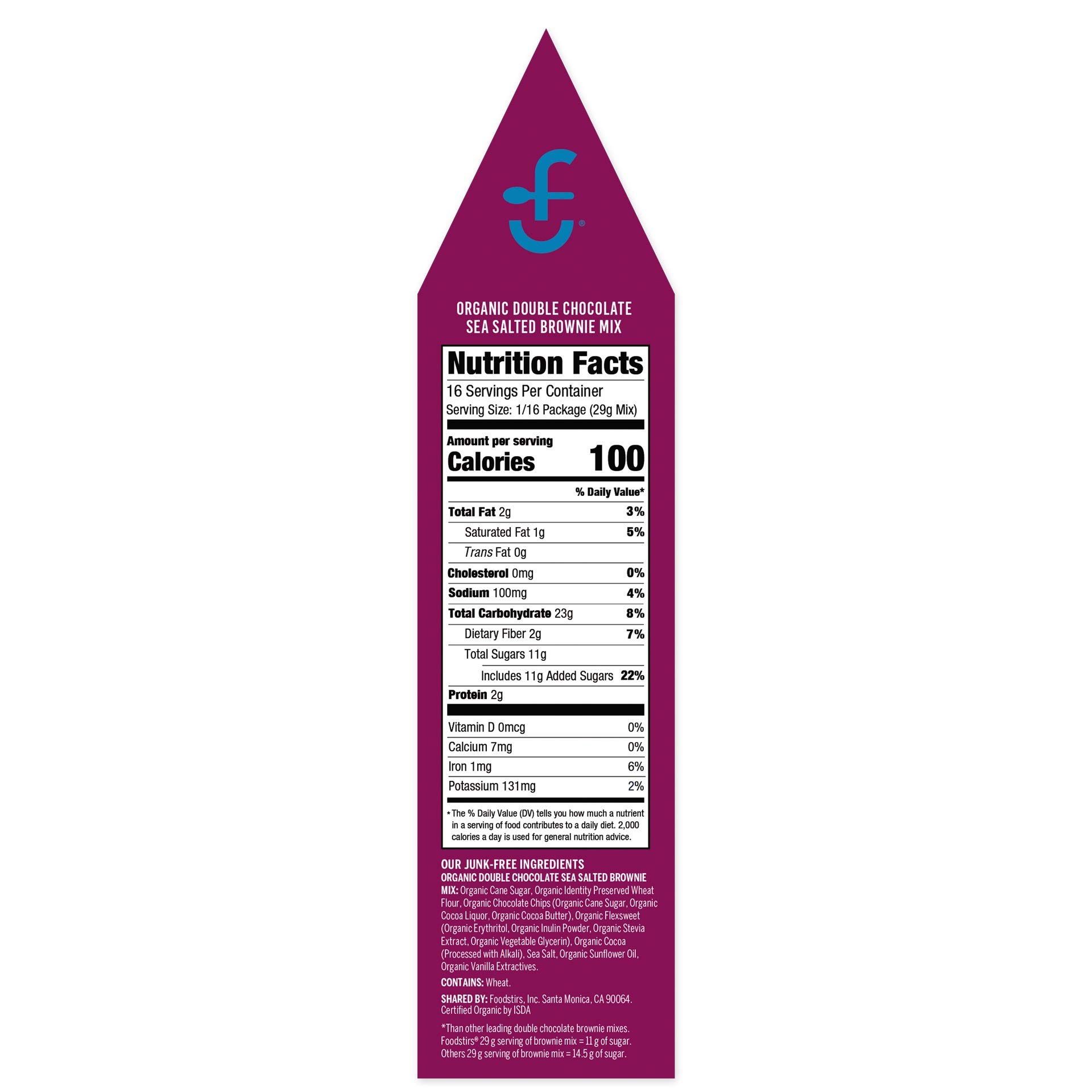 Foodstirs Junk-Free Bakery Organic Double Chocolate Sea Salted Brownie Baking Mix, 16.19 Oz | Non-GMO | Low Sugar