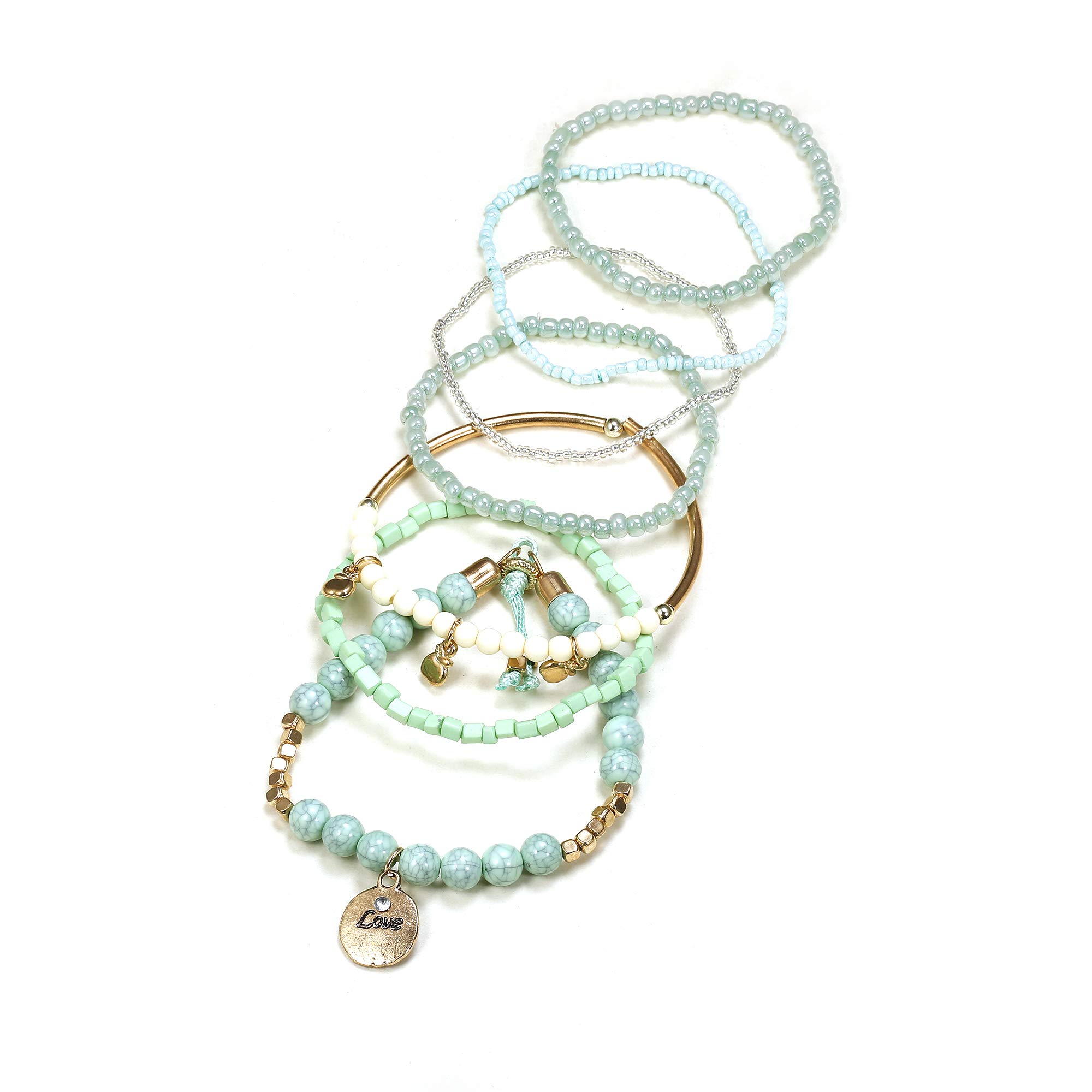 FINREZIO 3 Sets Bohemian Beaded Bracelets for Women Multilayer Stretch Stackable Bracelet Set Multicolor Jewelry